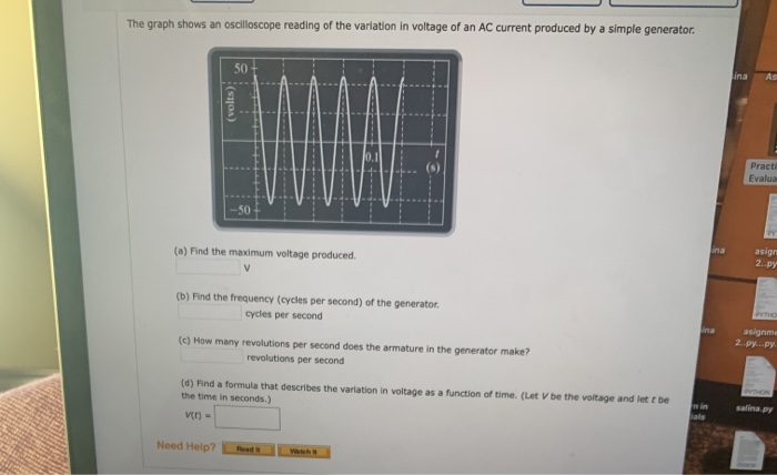 Solved The graph shows an oscilloscope reading of the | Chegg.com