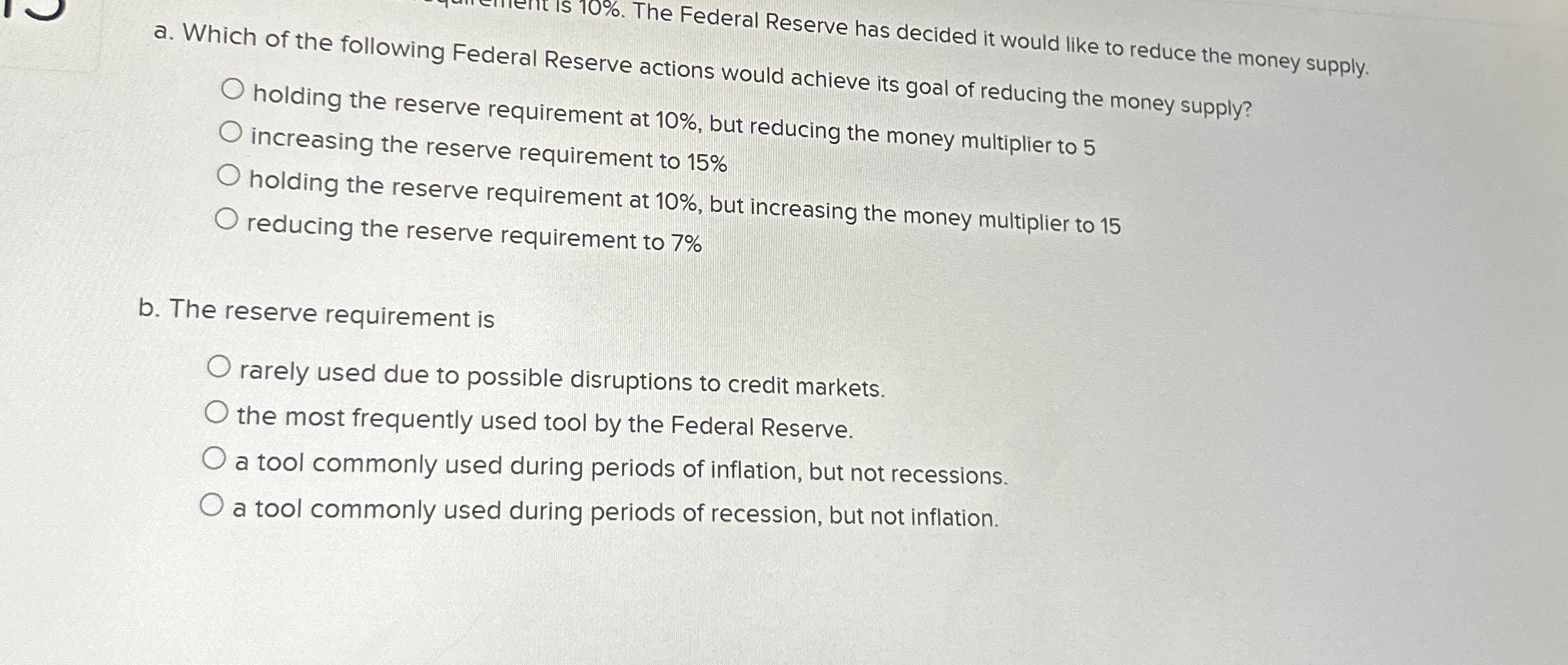 Solved %. ﻿The Federal Reserve has decided it would like to | Chegg.com