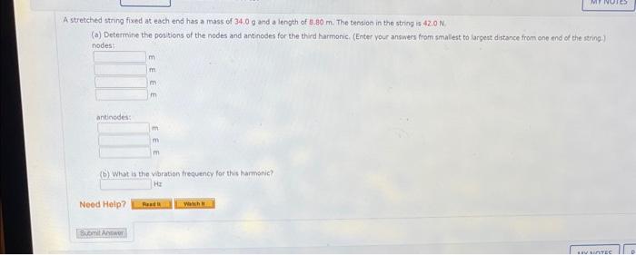 Solved A stretched string fixed at each end has a mass of | Chegg.com