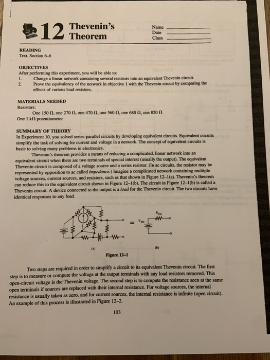 Solved 512 Thevenin's Theorem Name Date Class READING Text, | Chegg.com