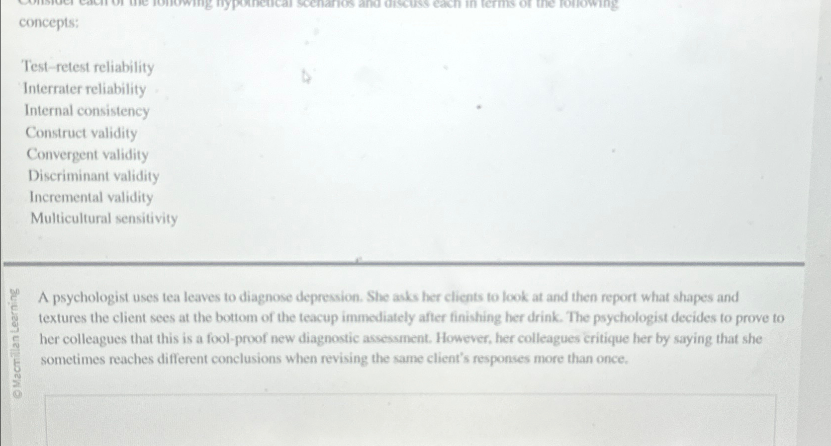 Solved concepts:Test-retest reliabilityInterrater | Chegg.com