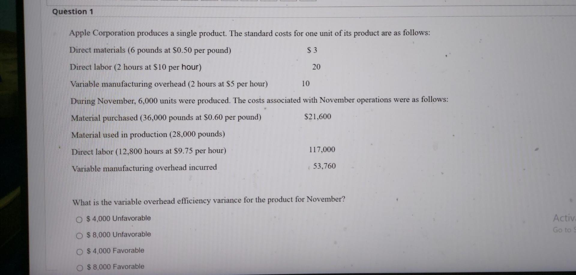 Solved What is the variable overhead efficiency variance for | Chegg.com