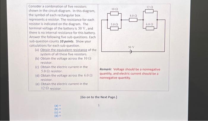 Solved Consider a combination of five resistors shown in the | Chegg.com