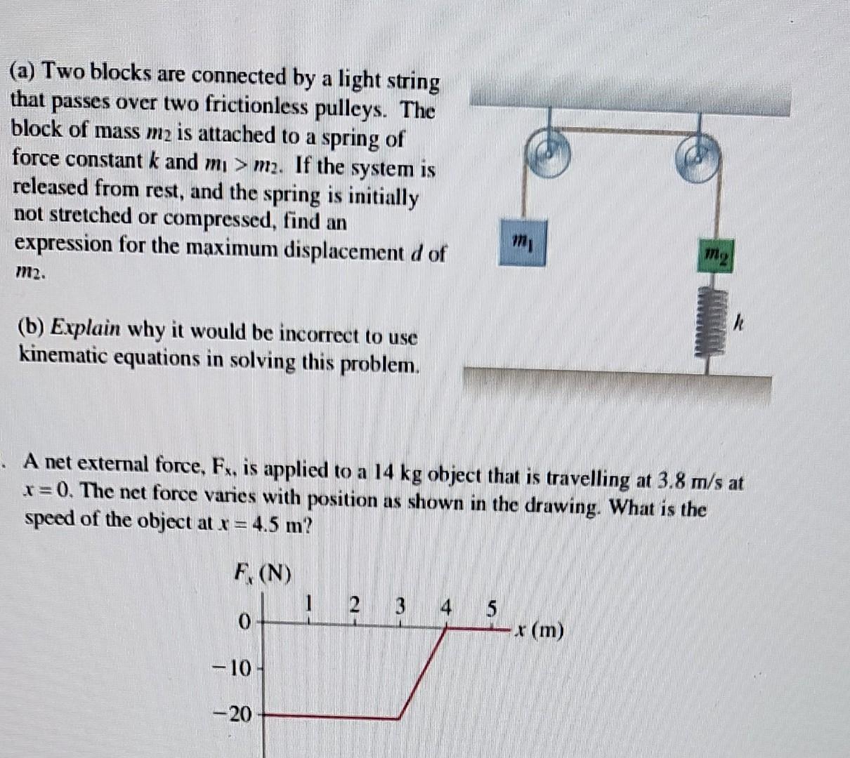Solved (a) Two blocks are connected by a light string that | Chegg.com