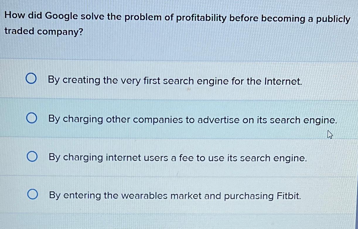 Solved How did Google solve the problem of profitability | Chegg.com