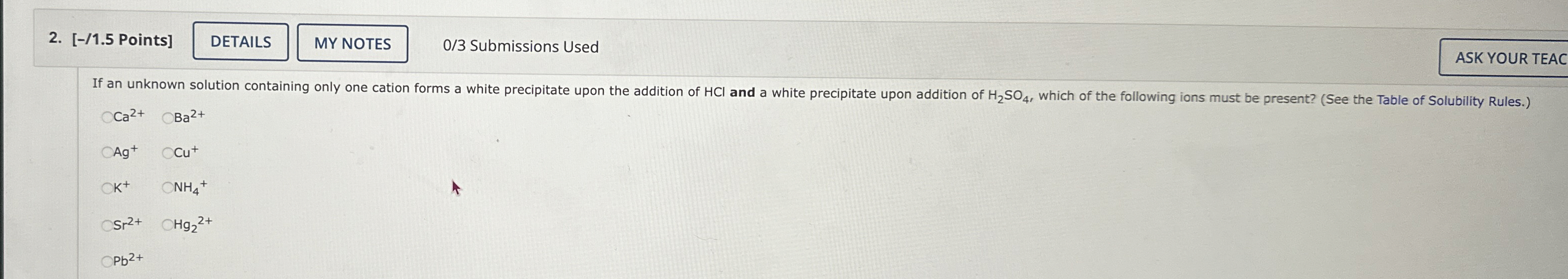 Solved If an unknown solution containing only one cation | Chegg.com