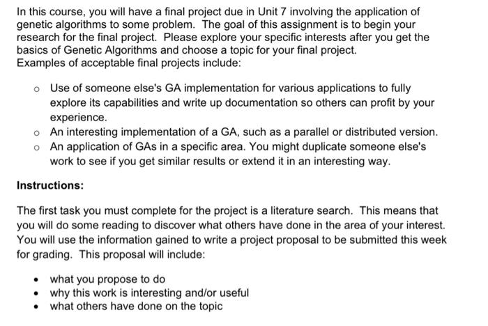 In this course, you will have a final project due in | Chegg.com