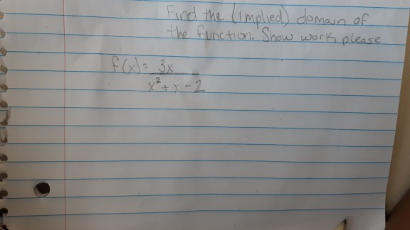 Solved Find the implied) domain of the function. Show work, | Chegg.com