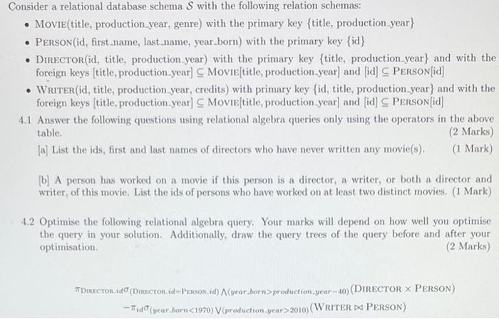 Solved Consider a relational database schema S with the | Chegg.com