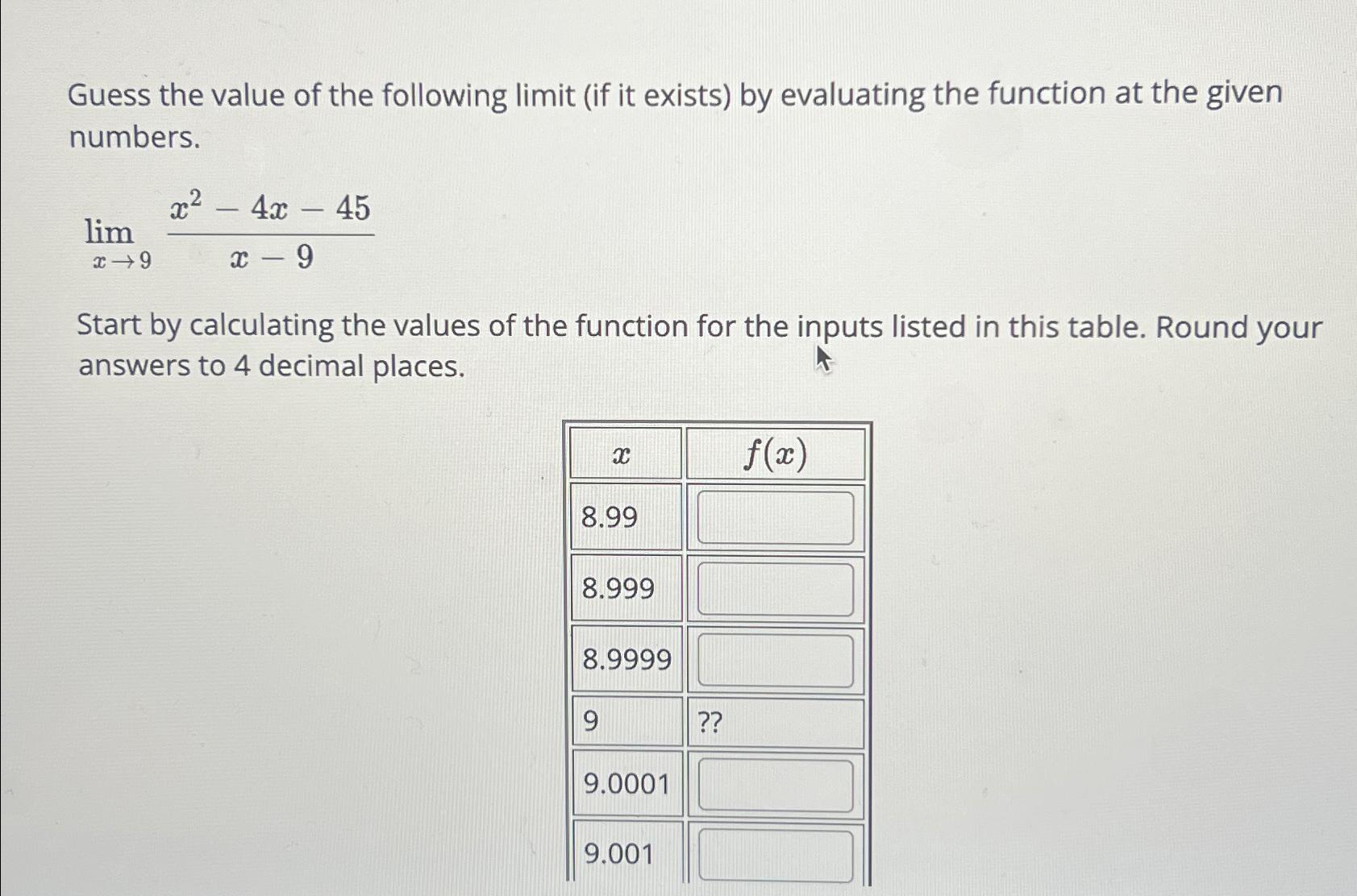 Solved Guess the value of the following limit (if it exists) | Chegg.com