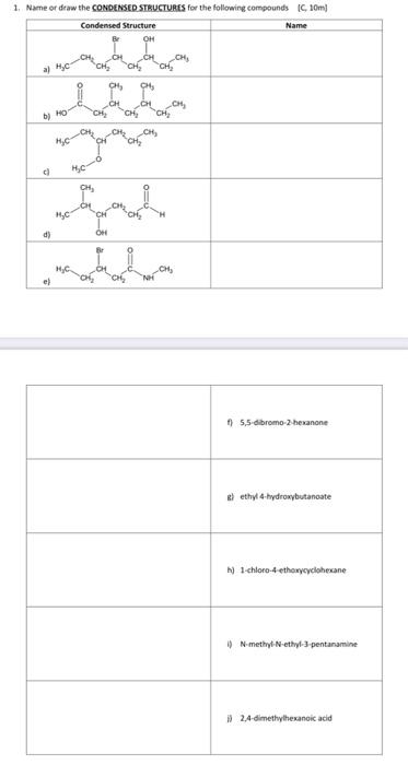 Solved 1. Name or draw the CONDENSED STRUCTURES for the | Chegg.com