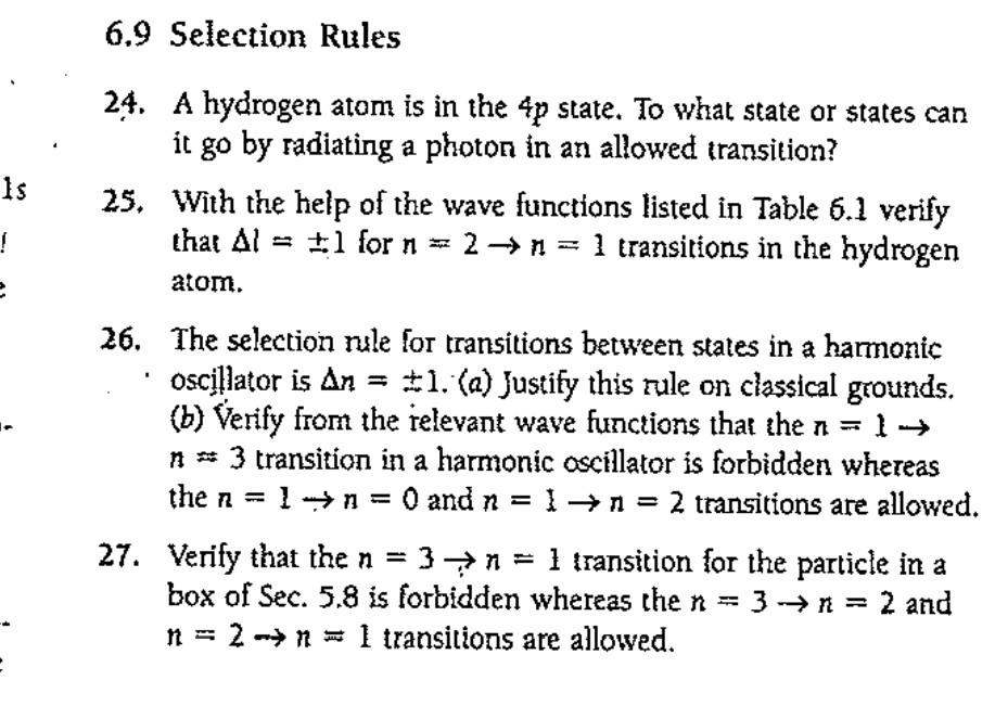 Solved 6.9 Selection Rules 24. A hydrogen atom is in the 4p | Chegg.com