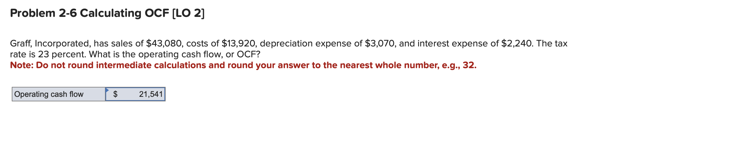 Solved Problem 2-6 ﻿Calculating OCF [LO 2 2]Graff, | Chegg.com