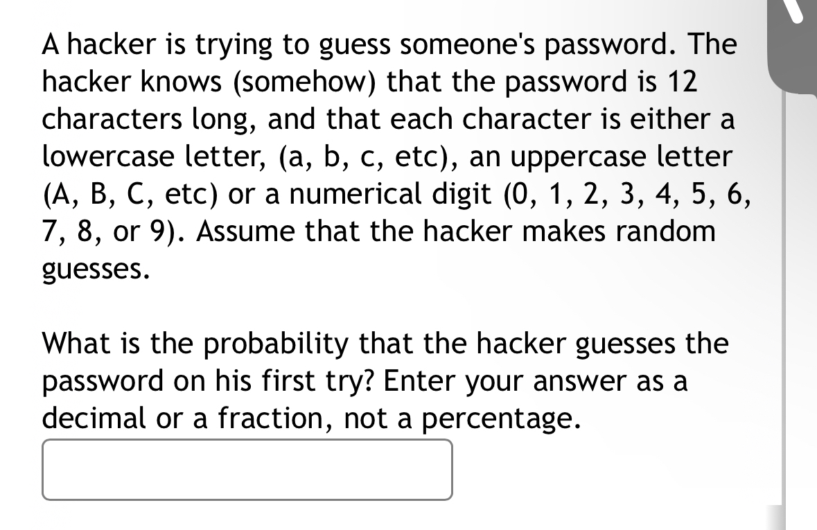 Solved A hacker is trying to guess someone's password. The | Chegg.com