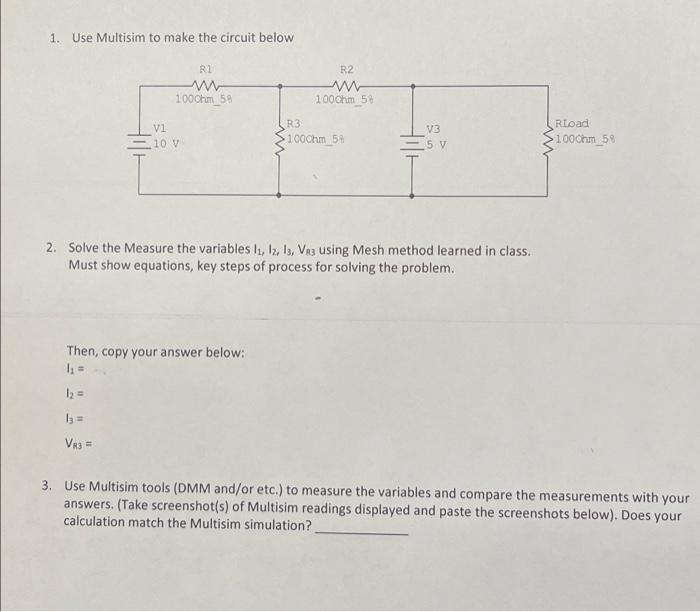Solved 1. Use Multisim to make the circuit below R2 R1 w | Chegg.com