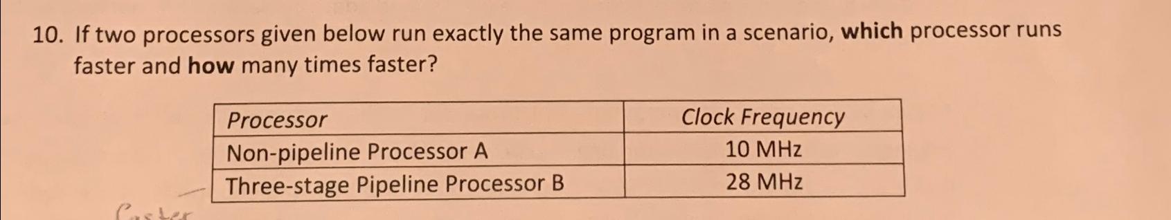 Solved If two processors given below run exactly the same | Chegg.com