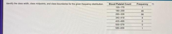 Solved Identify the class width, class midpoints, and class | Chegg.com