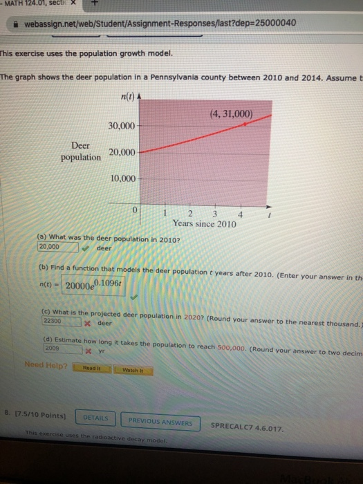 Solved The graph shows the deer population in a Pennsylvania | Chegg.com