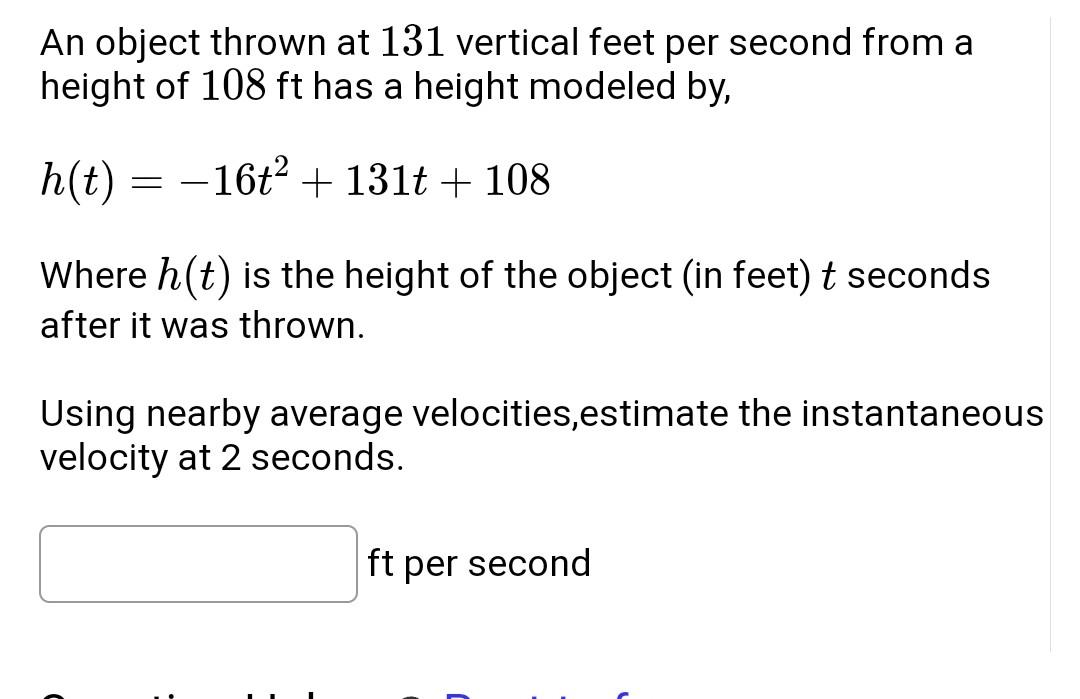Solved An object thrown at 131 vertical feet per second from | Chegg.com
