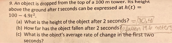 Solved 9. An object is dropped from the top of a 100 m | Chegg.com