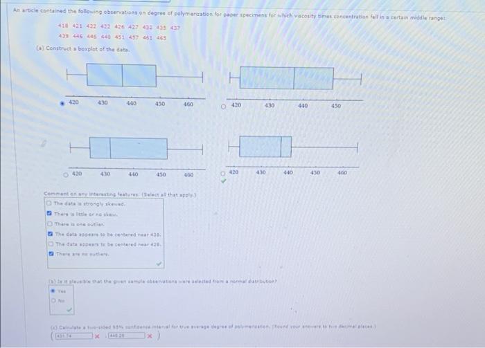 Solved An Article Contained The Following Observations On