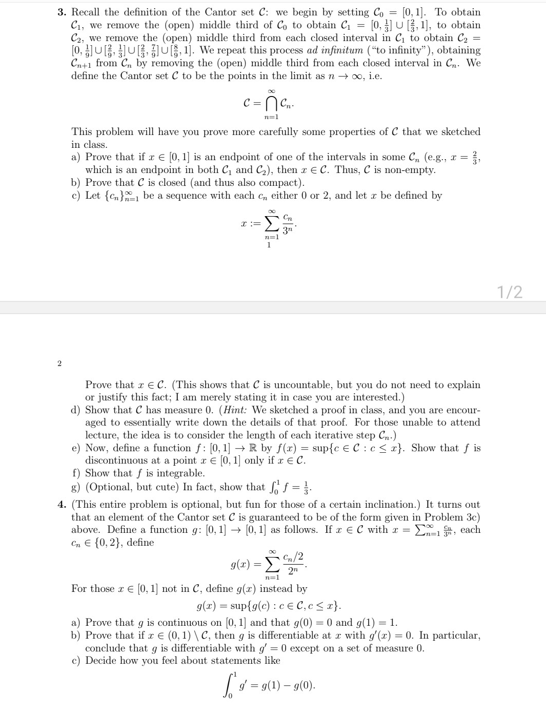 Solved Recall the definition of the Cantor set C ﻿: we begin | Chegg.com