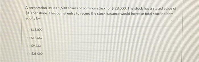 Solved A corporation issues 1,500 shares of common stock for | Chegg.com