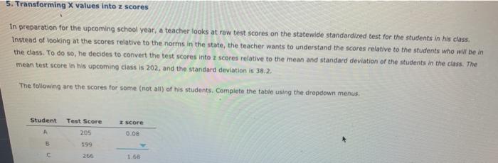 Solved 5. Transforming X values into z scores in preparation | Chegg.com