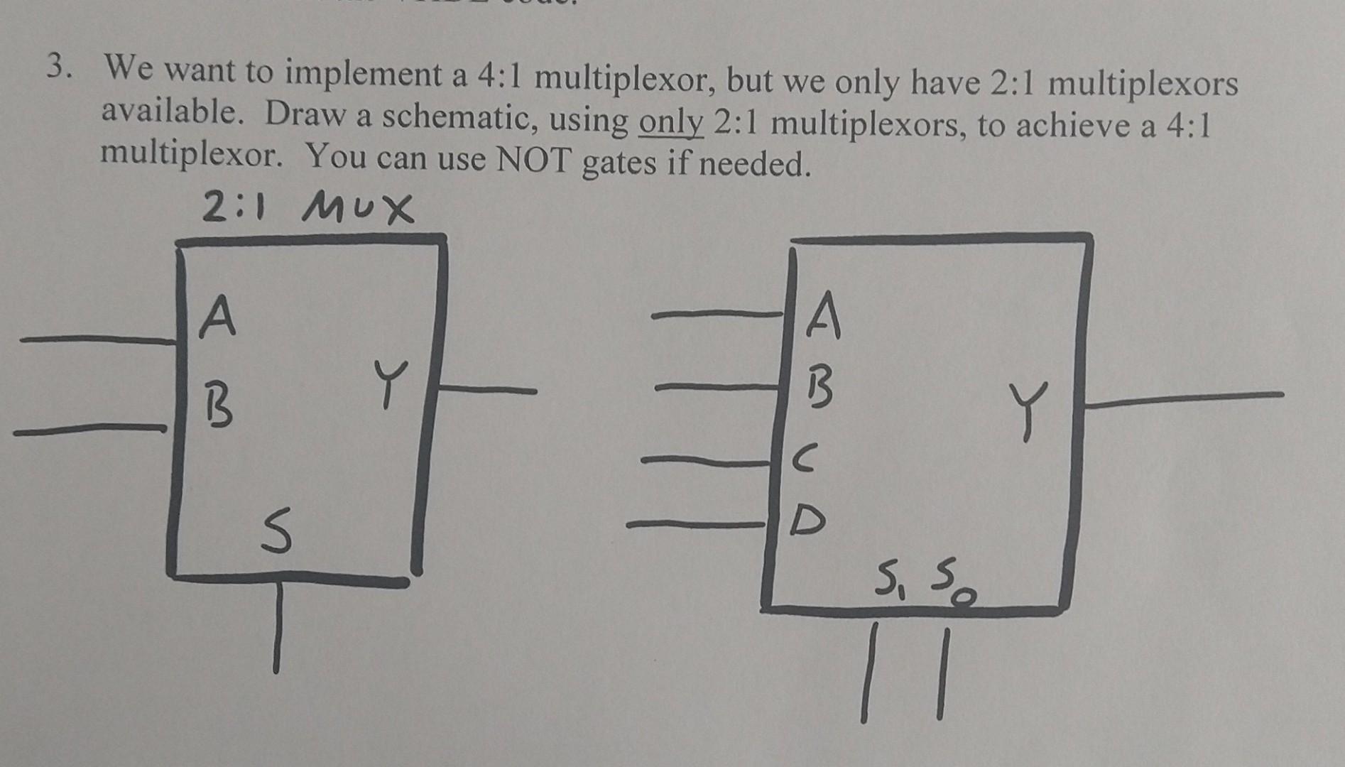Solved 3. We want to implement a 4:1 multiplexor, but we | Chegg.com