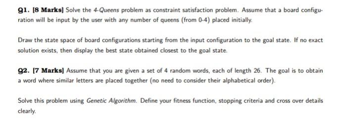 Solved 91. [8 Marks] Solve the 4-Queens problem as | Chegg.com
