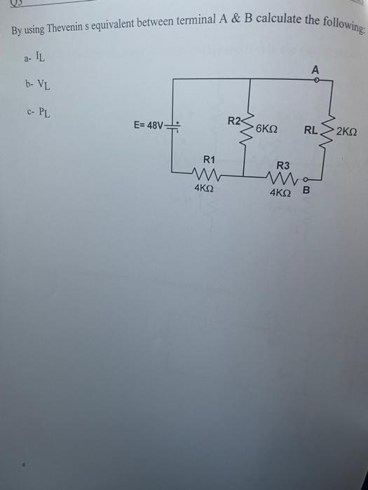 Solved By using Thevenin s equivalent between terminal A \& | Chegg.com