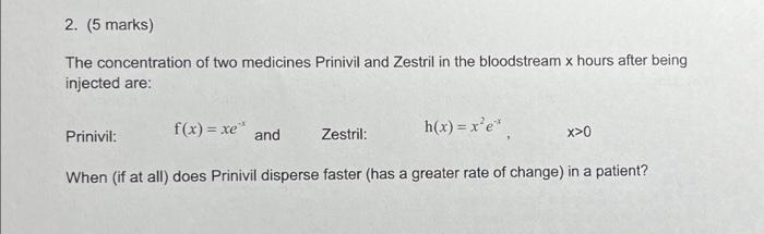 Solved The concentration of two medicines Prinivil and | Chegg.com