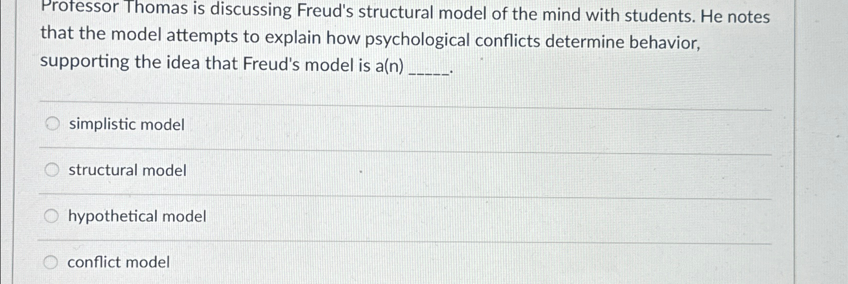 Solved Professor Thomas is discussing Freud's structural | Chegg.com