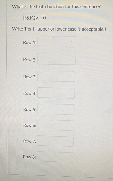 Solved What is the truth function for this sentence? ~PV~Q | Chegg.com