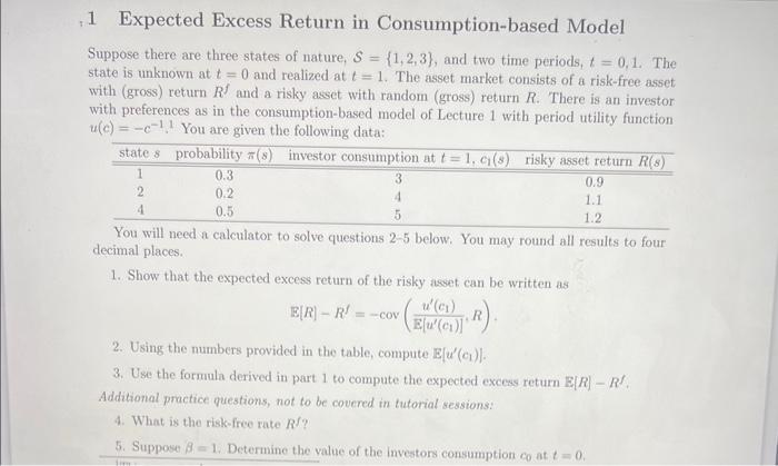 Solved , Expected Excess Return in Consumption-based Model | Chegg.com