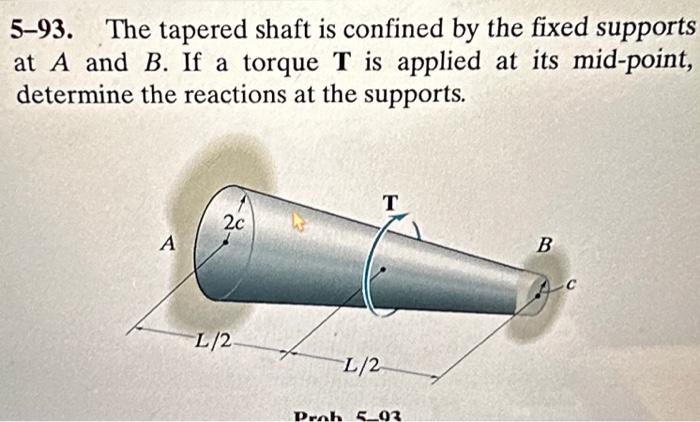 Solved 5-93. The tapered shaft is confined by the fixed | Chegg.com