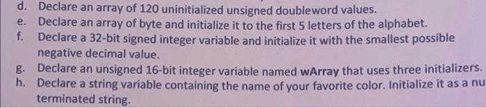Solved d. Declare an array of 120 uninitialized unsigned | Chegg.com