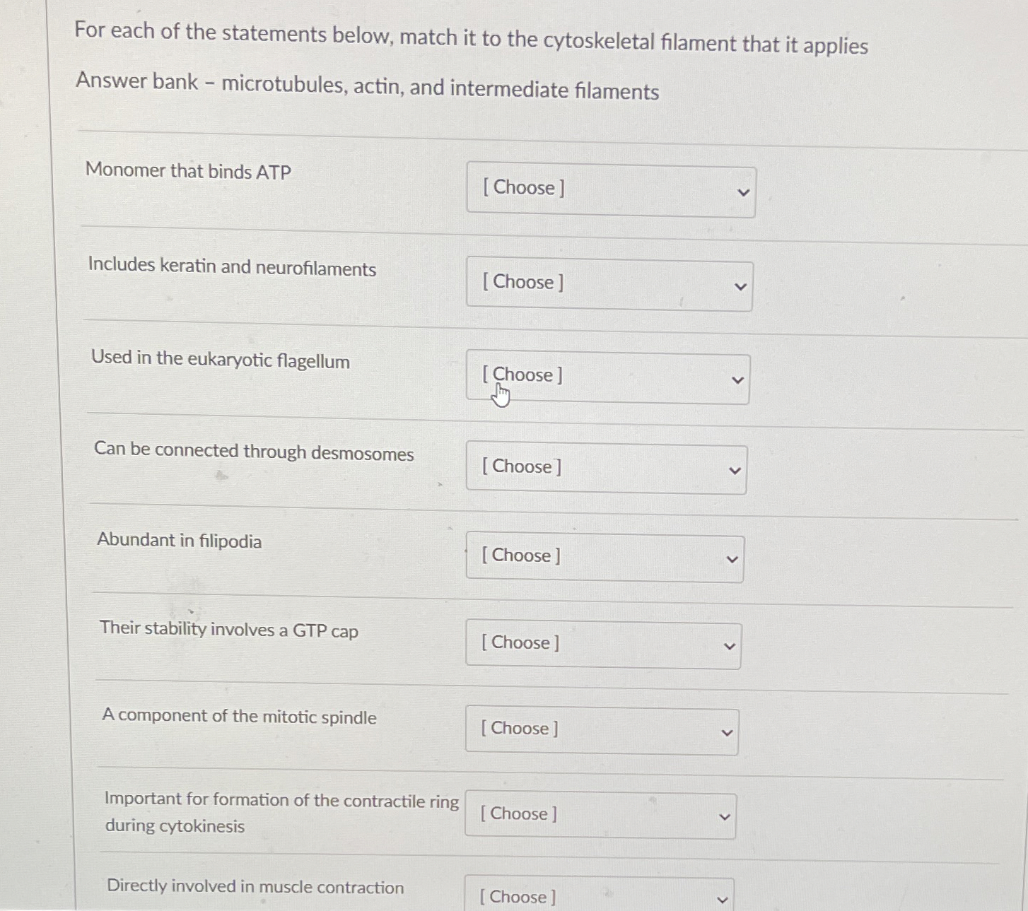 Solved For each of the statements below, match it to the | Chegg.com