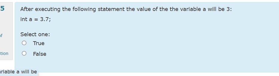 Solved 5After executing the following statement the value of | Chegg.com