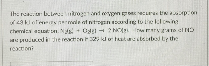 Solved The reaction between nitrogen and oxygen gases | Chegg.com
