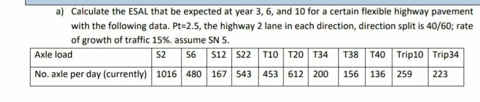 Solved a) Calculate the ESAL that be expected at year 3, 6, | Chegg.com