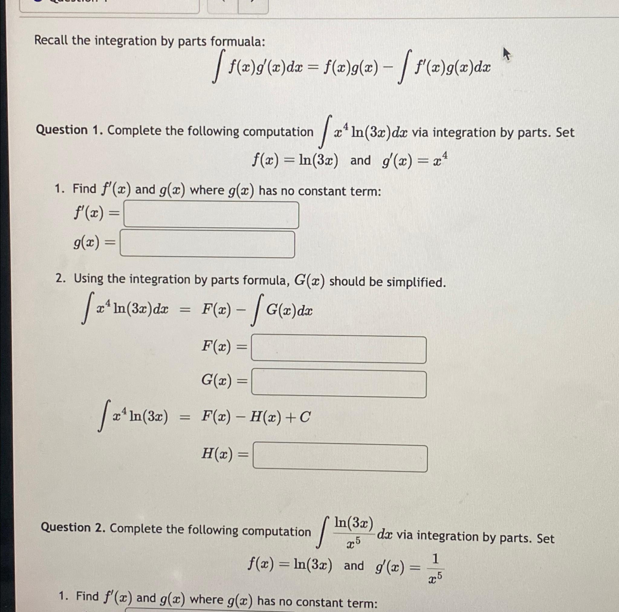 Solved Recall the integration by parts | Chegg.com