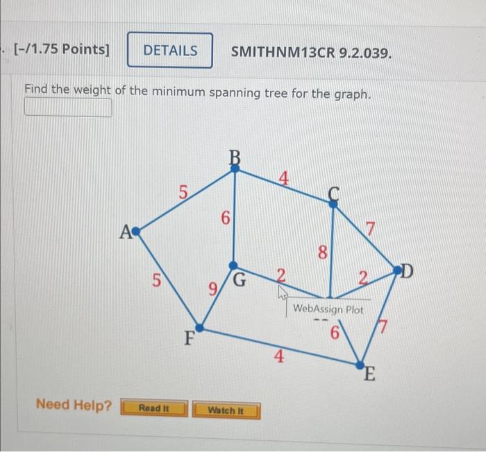 Find the weight of the minimum spanning tree for the | Chegg.com
