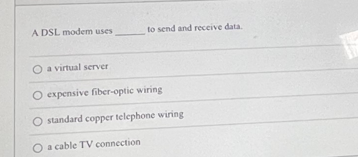Solved A DSL modem uses to send and receive data.a virtual | Chegg.com