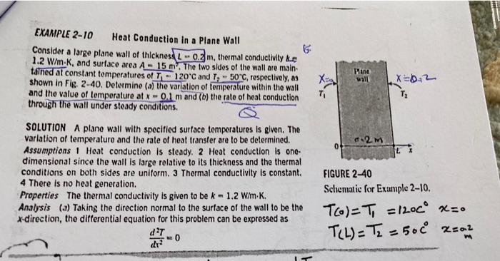Solved EXAMPLE 2-10 Heat Conduction in a Plane Wall Consider | Chegg.com