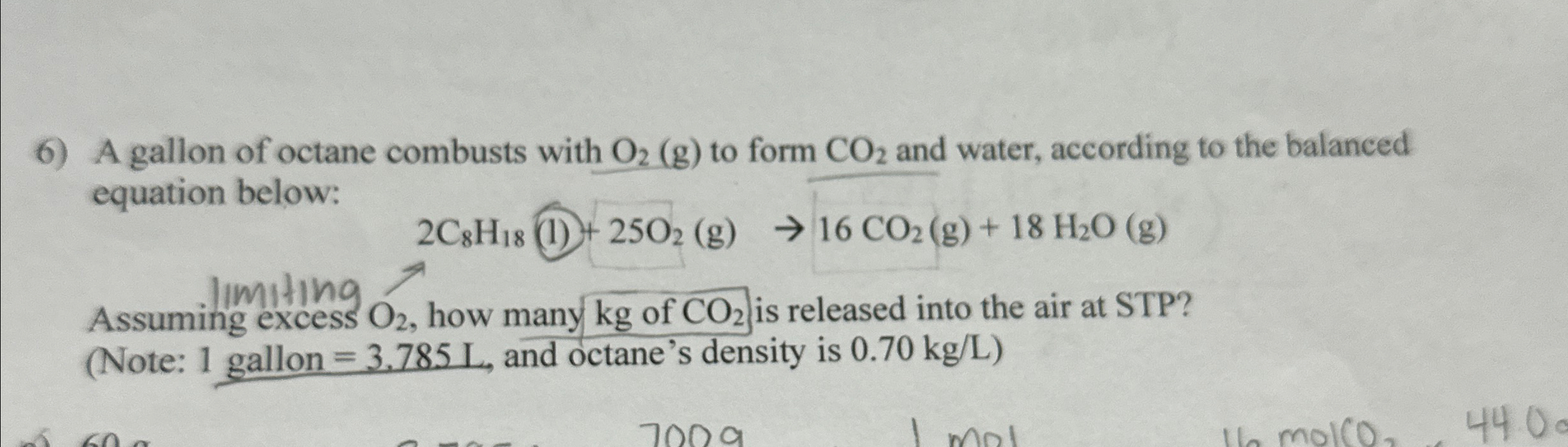 Solved A gallon of octane combusts with O2(g) ﻿to form CO2 | Chegg.com