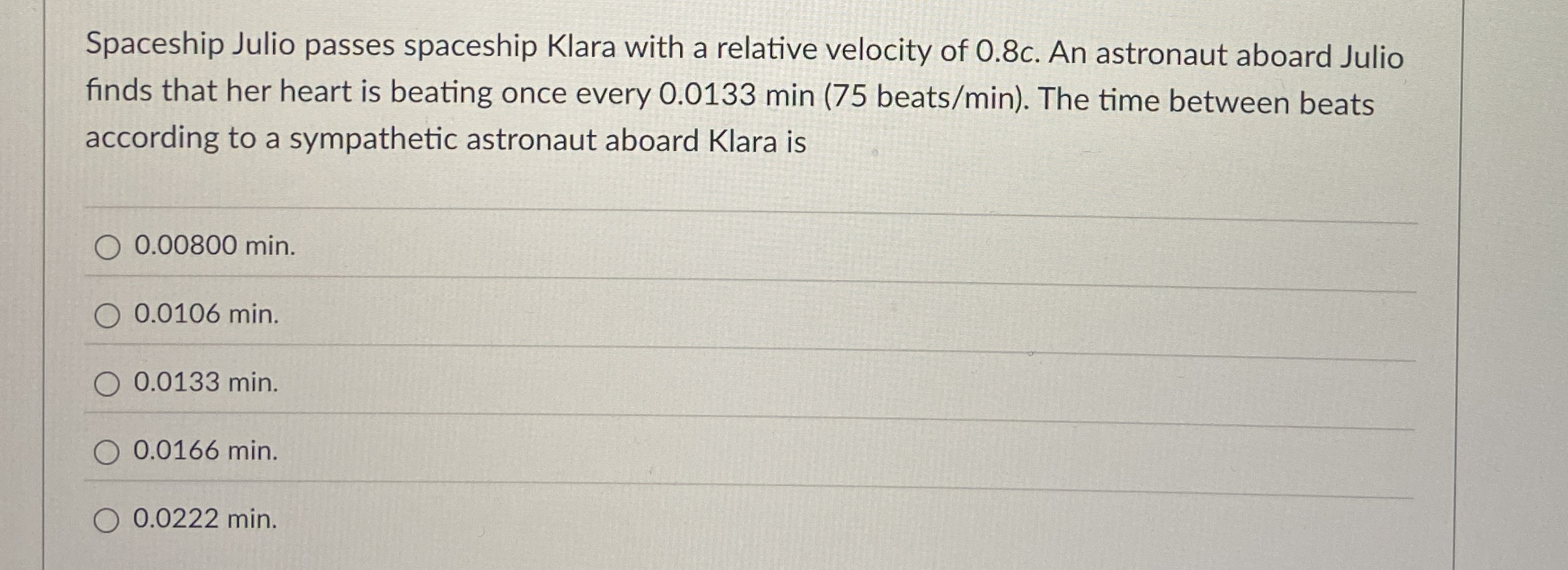 Solved Spaceship Julio passes spaceship Klara with a | Chegg.com