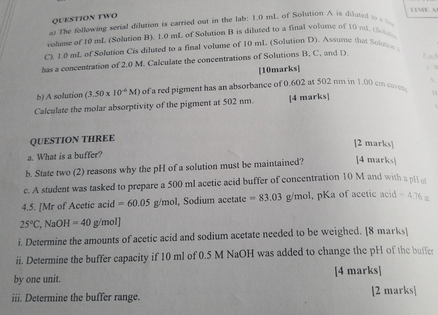 Solved QUESTION TWO a) The following serial dilution is | Chegg.com