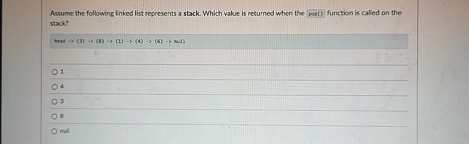 Solved Assume the following linked list represents a stack. | Chegg.com