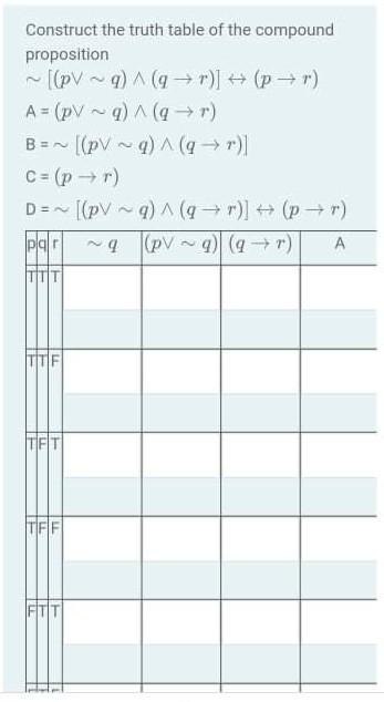 Solved Construct the truth table of the compound proposition | Chegg.com